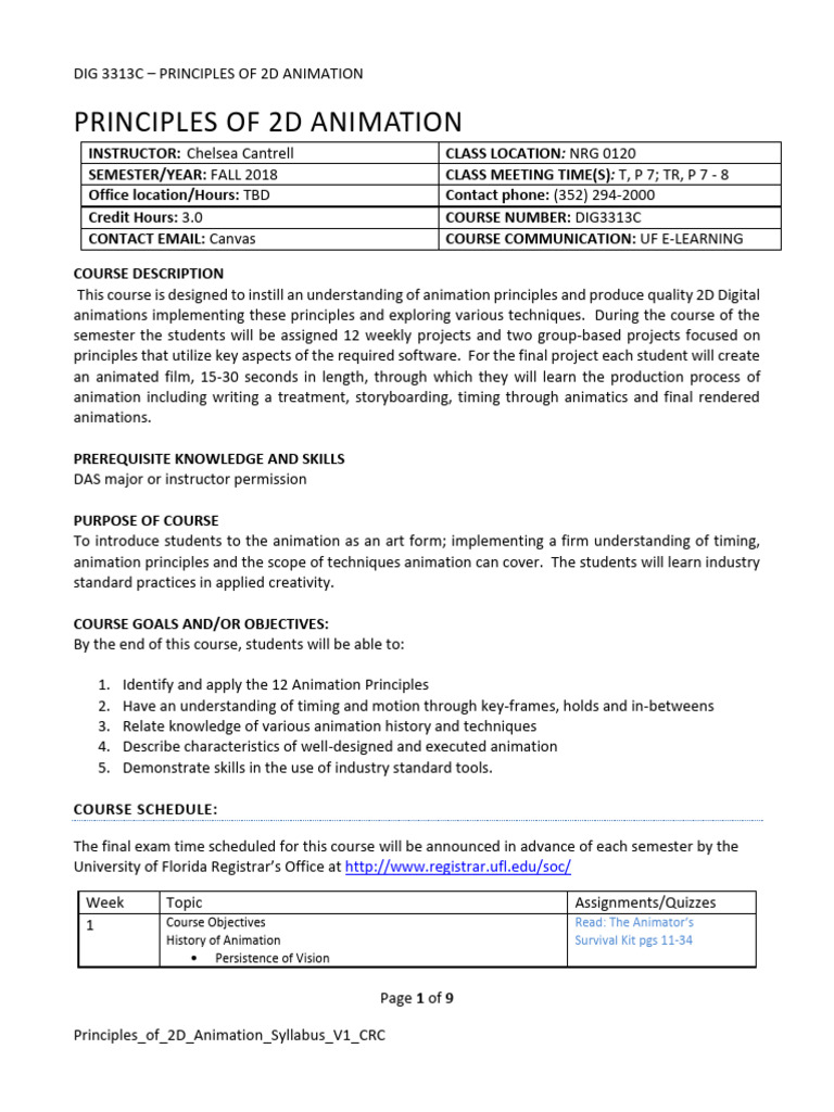 Dig 3313c Principles of 2d Animation Fall 2018 v1 CRC | PDF ...