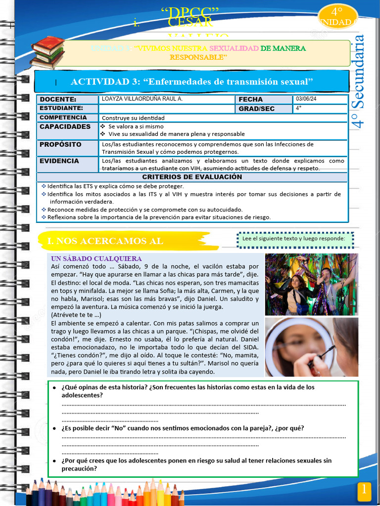 4° DPCC - Actv.03-Unid.3 2024 Raul | PDF | Infección transmitida sexualmente | VIH / SIDA