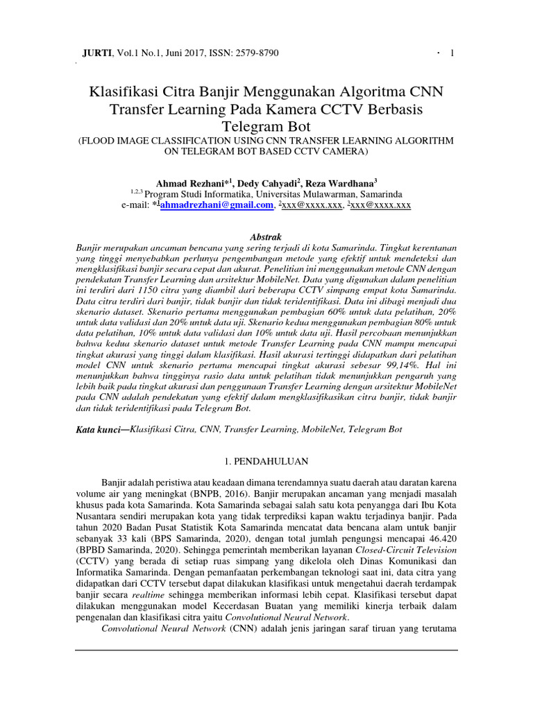 Klasifikasi Citra Banjir Menggunakan Algoritma CNNTransfer Learning Pada Kamera CCTV ...