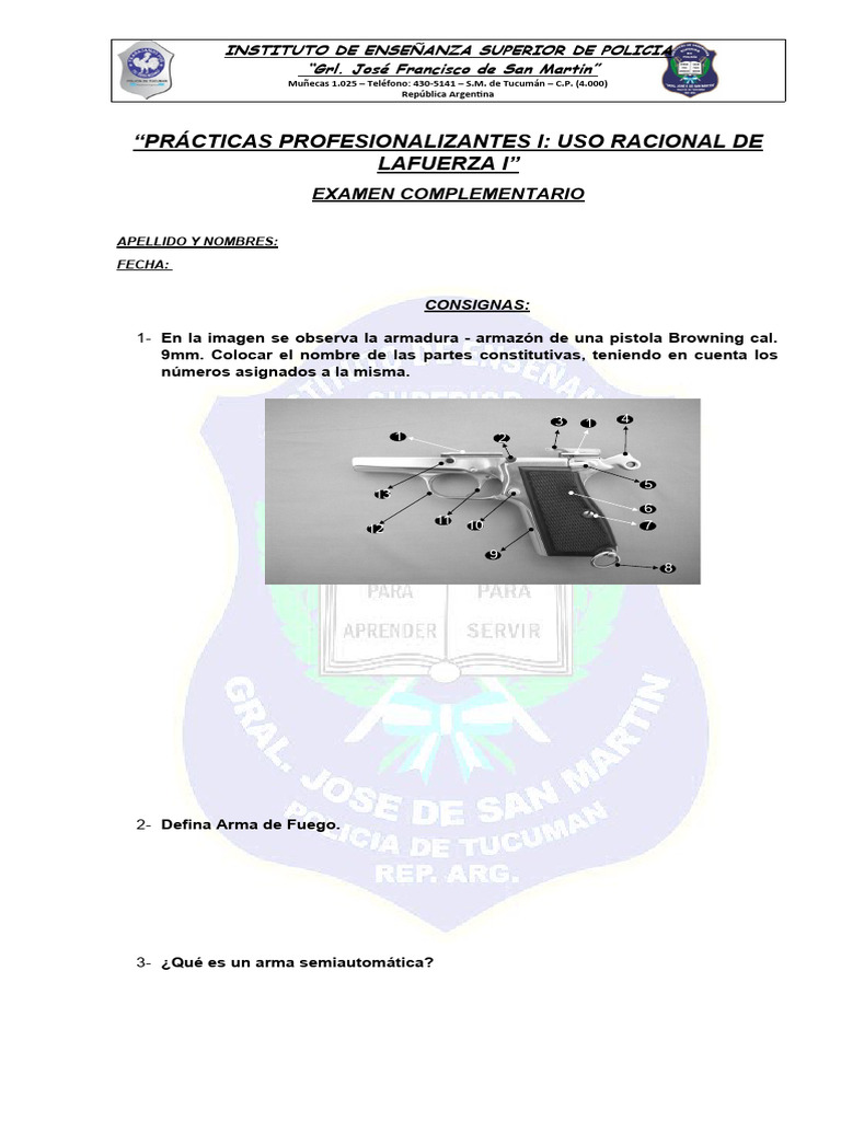 Examen Complementario Marzo | PDF | Armas de fuego | Policía