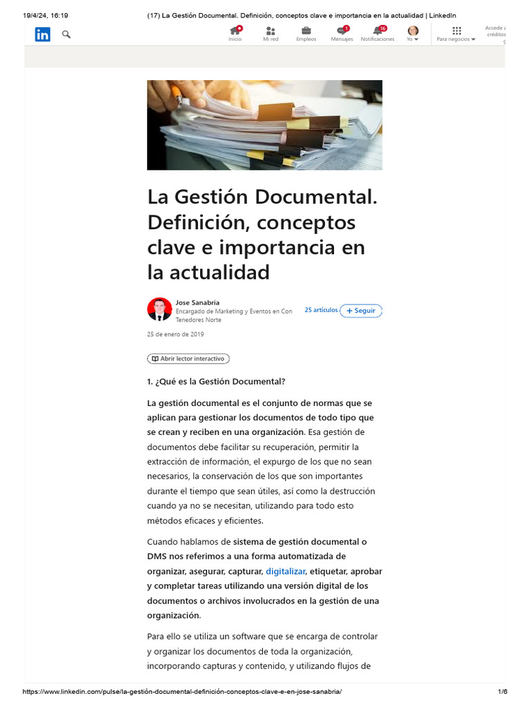 Sanabria_La Gestión Documental. Definición, conceptos clave e importancia en la actualidad ...