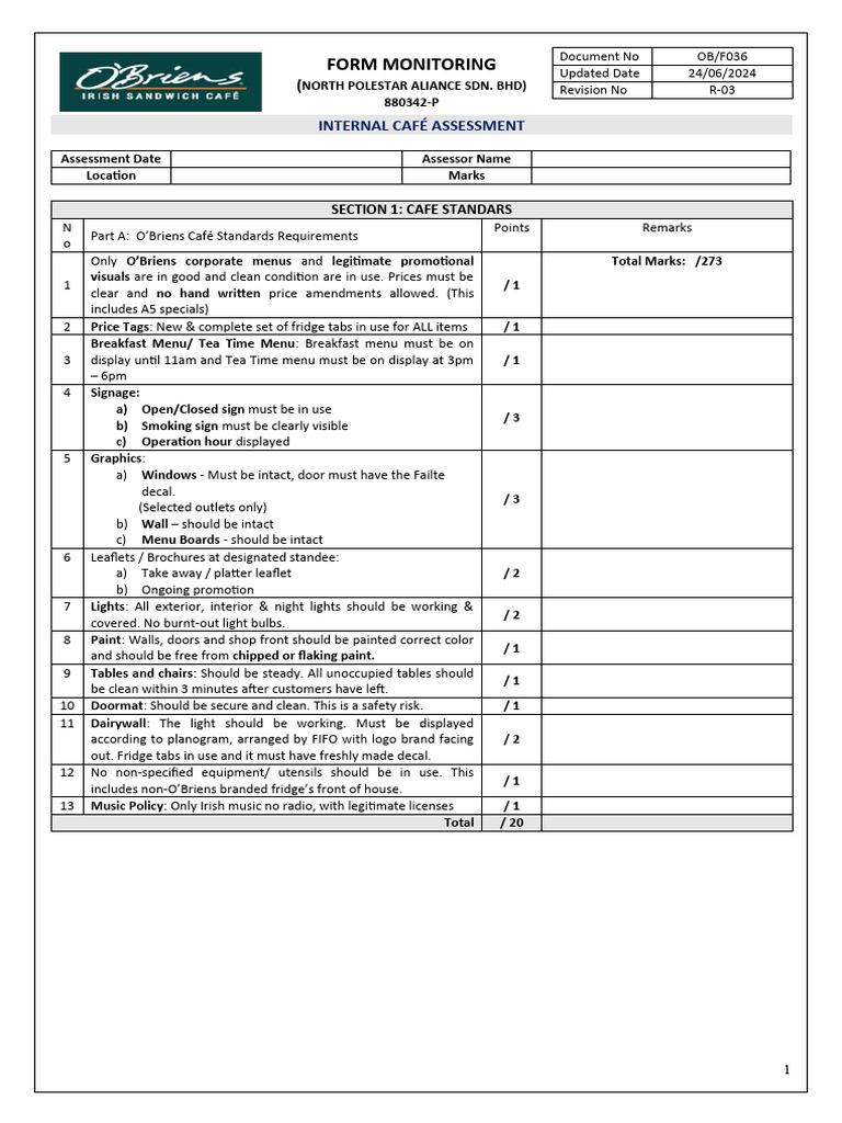 Internal Café Assessment Standards | PDF
