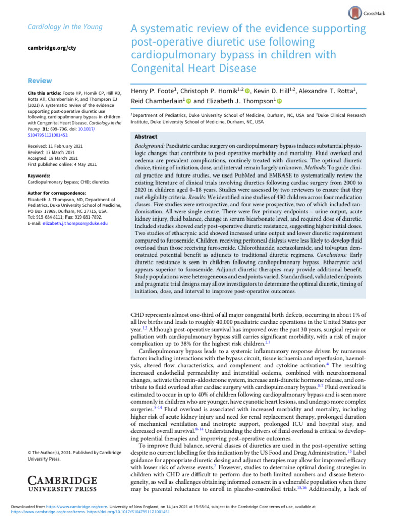 Post-Op Diuretic Use in Pediatric Heart Surgery | PDF | Medicine ...