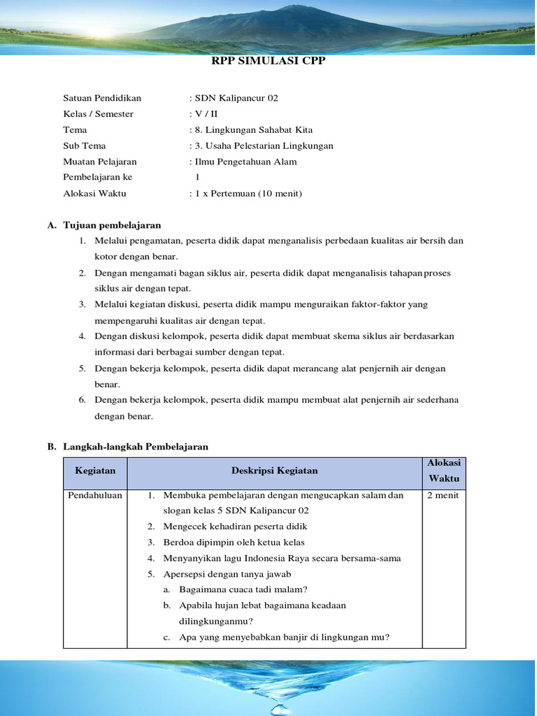 RPP Simulasi CPP: A. Tujuan Pembelajaran | PDF