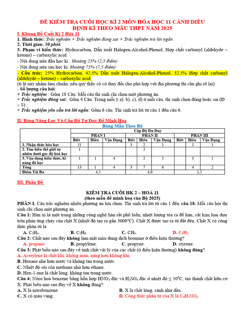 De Thi hk2 Hoa Hoc 11 CD | PDF