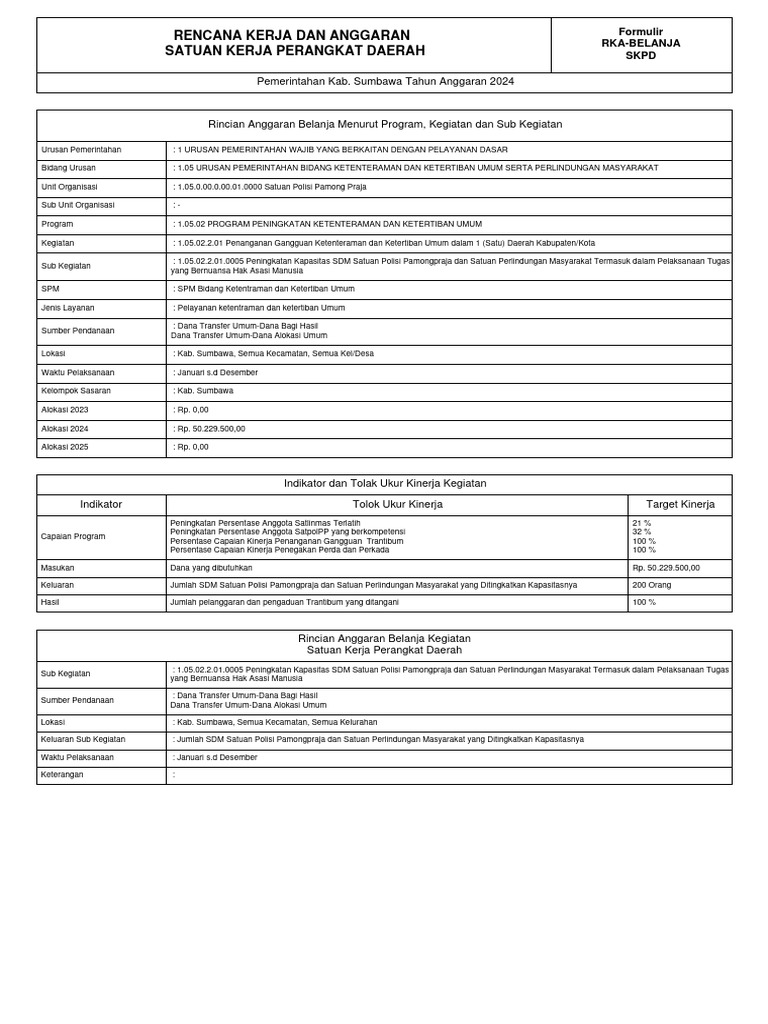 Rencana Kerja Dan Anggaran Satuan Kerja Perangkat Daerah: Formulir Rka-Belanja SKPD | PDF