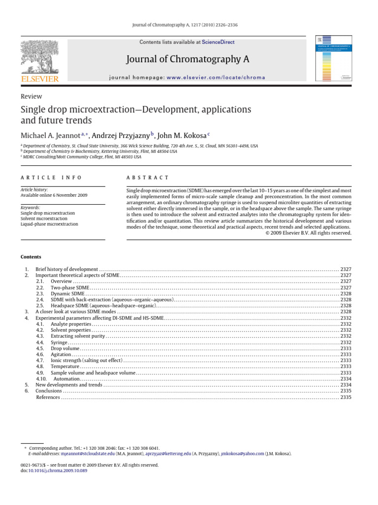 Single Drop Microextraction - Development, Applications and Future Trends | PDF | Mass ...