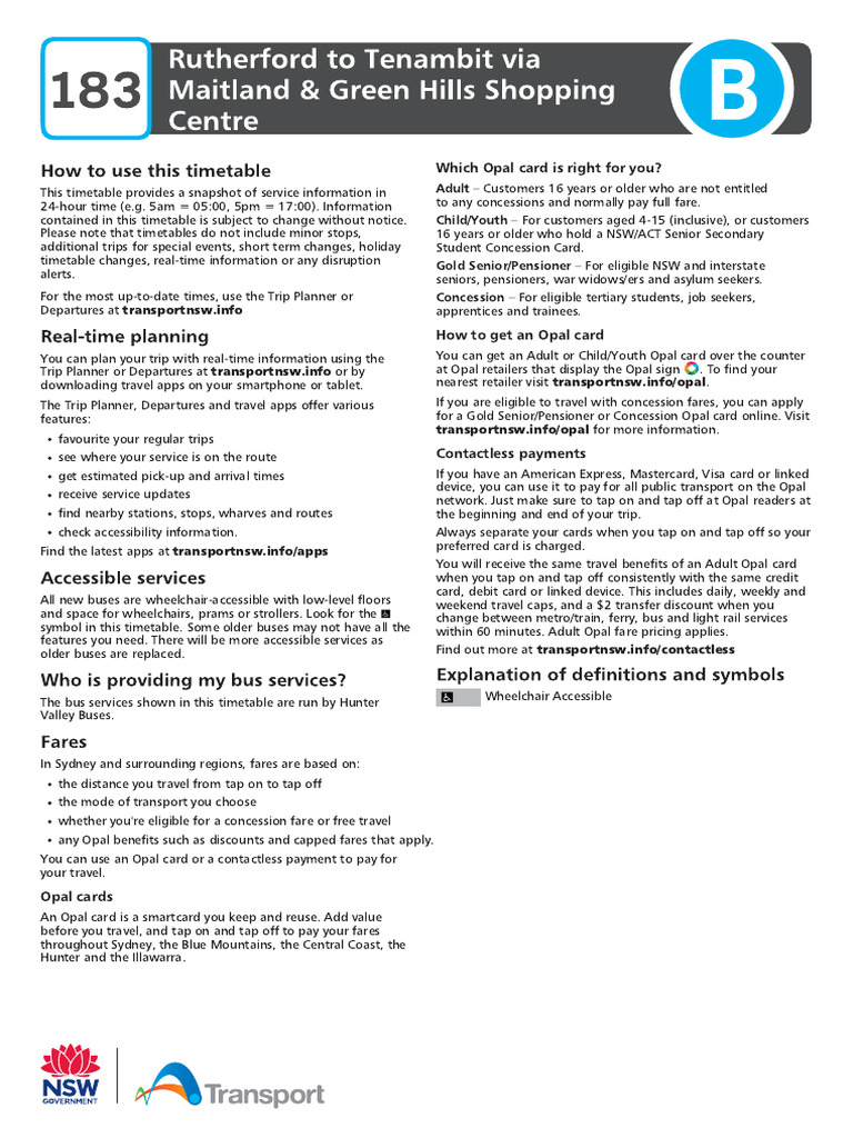 Timetable Route 183 | PDF