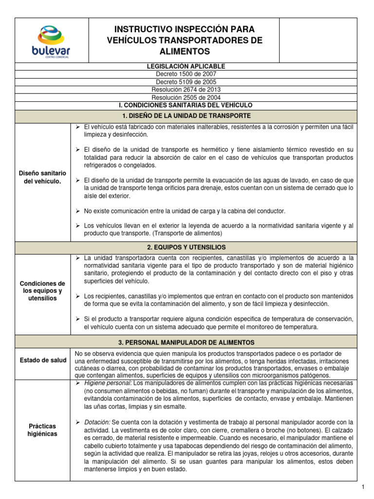 Inspección de Vehículos para Alimentos | PDF | Alimentos