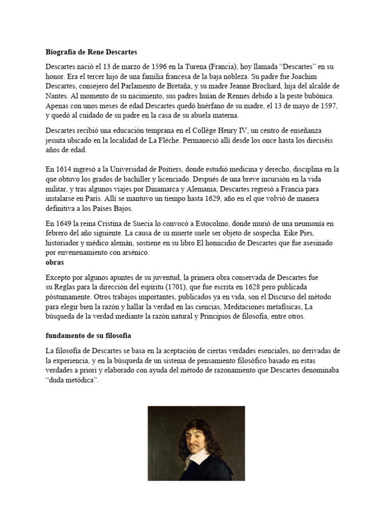 Biografía de Rene Descartes | PDF | Historia | Religión y espiritualidad