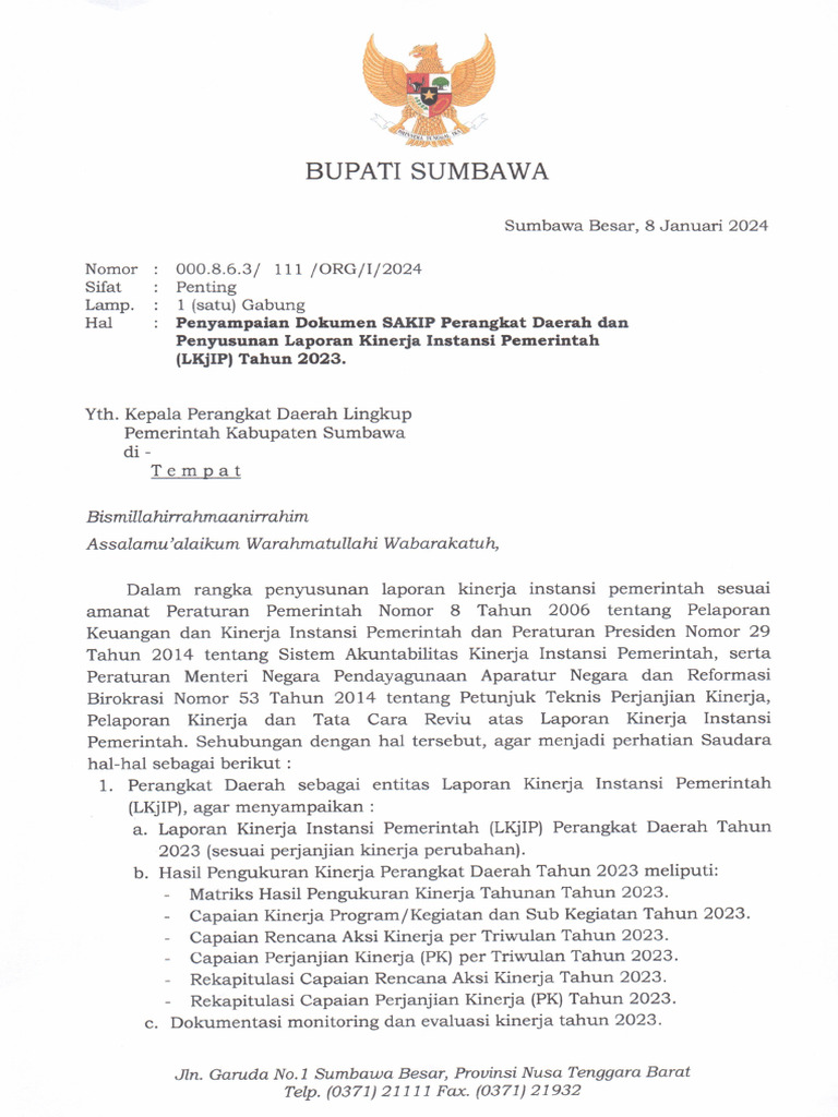 Penyampaian Dokumen SAKIP Dan Penyusunan LKjIP 2023 | PDF