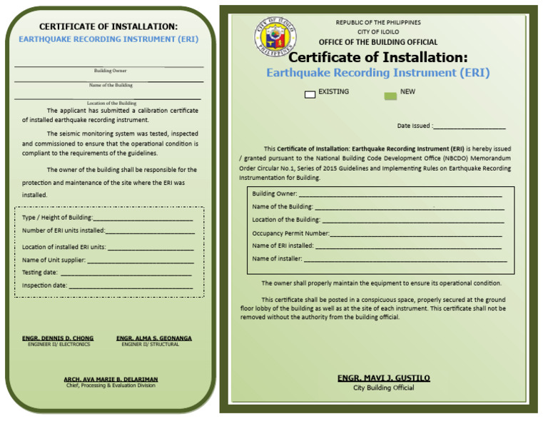 Certificate of Installation Eri | PDF
