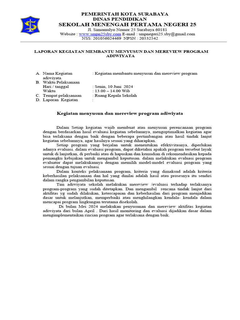 Membantu Menyusun Dan Mereview Program Adi Wiyata | PDF