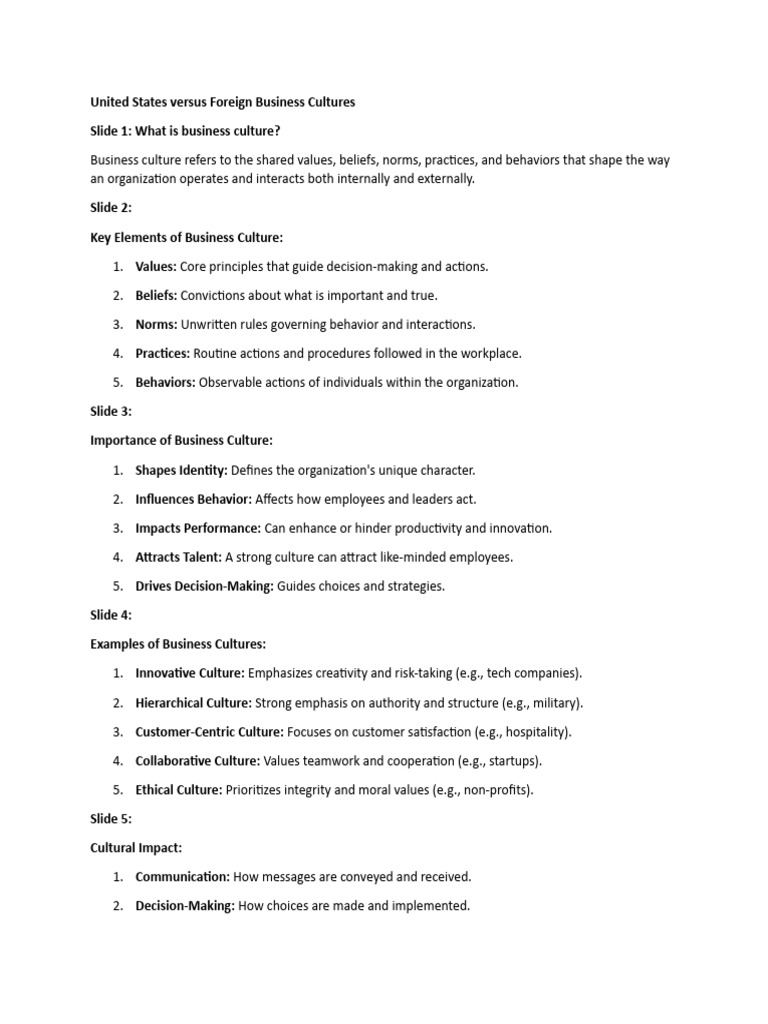 US vs Foreign Business Cultures | PDF | Leadership | Social Psychology