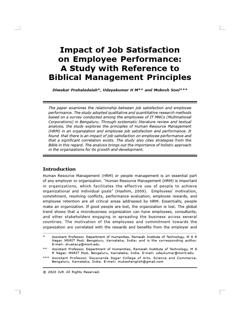 Job Satisfaction's Impact on Performance | PDF | Human Resource ...