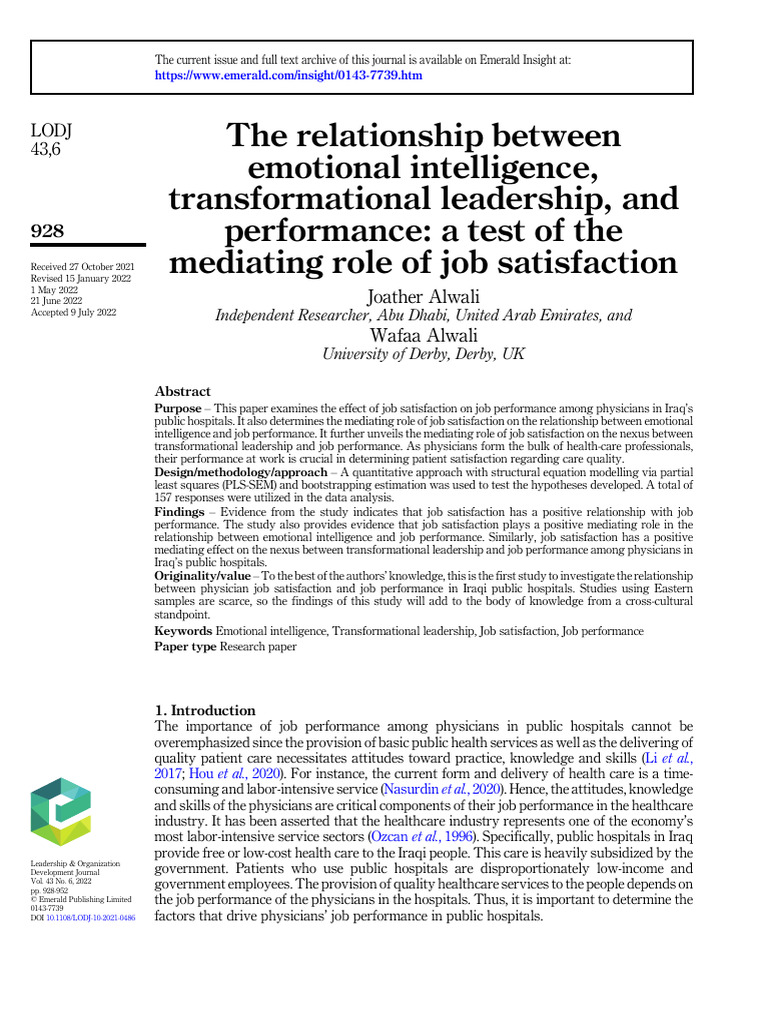 The Relationship Between Emotional Intelligence Transformational Leadership | PDF | Leadership ...