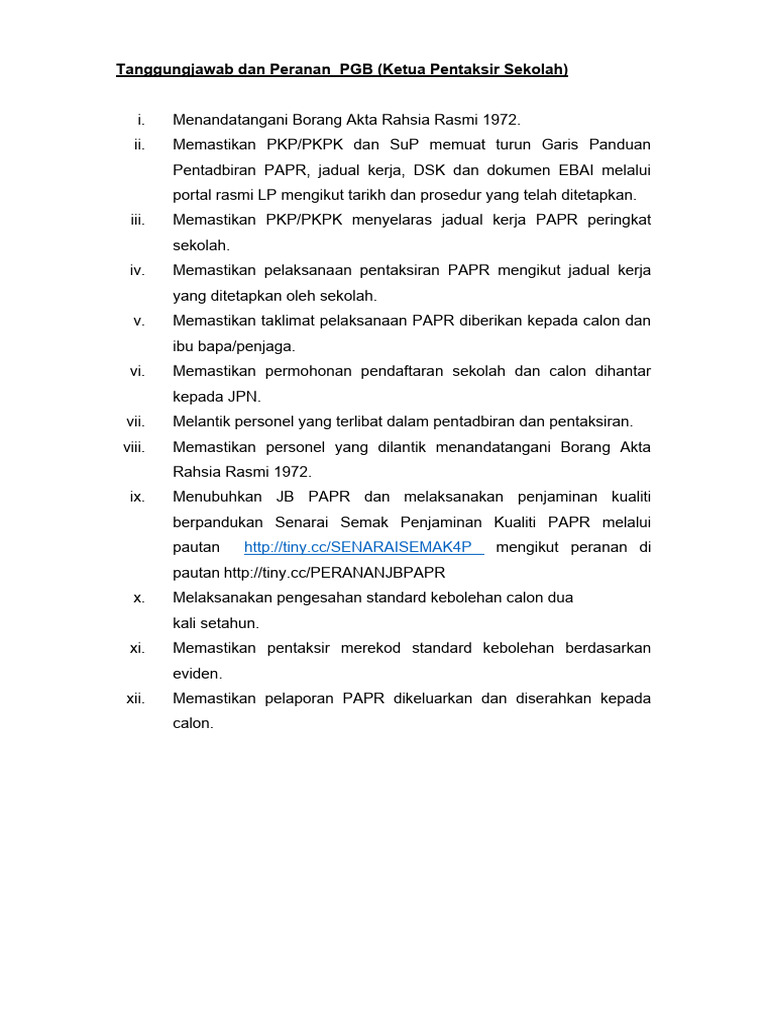 Tanggungjawab Dan Peranan PAPR | PDF