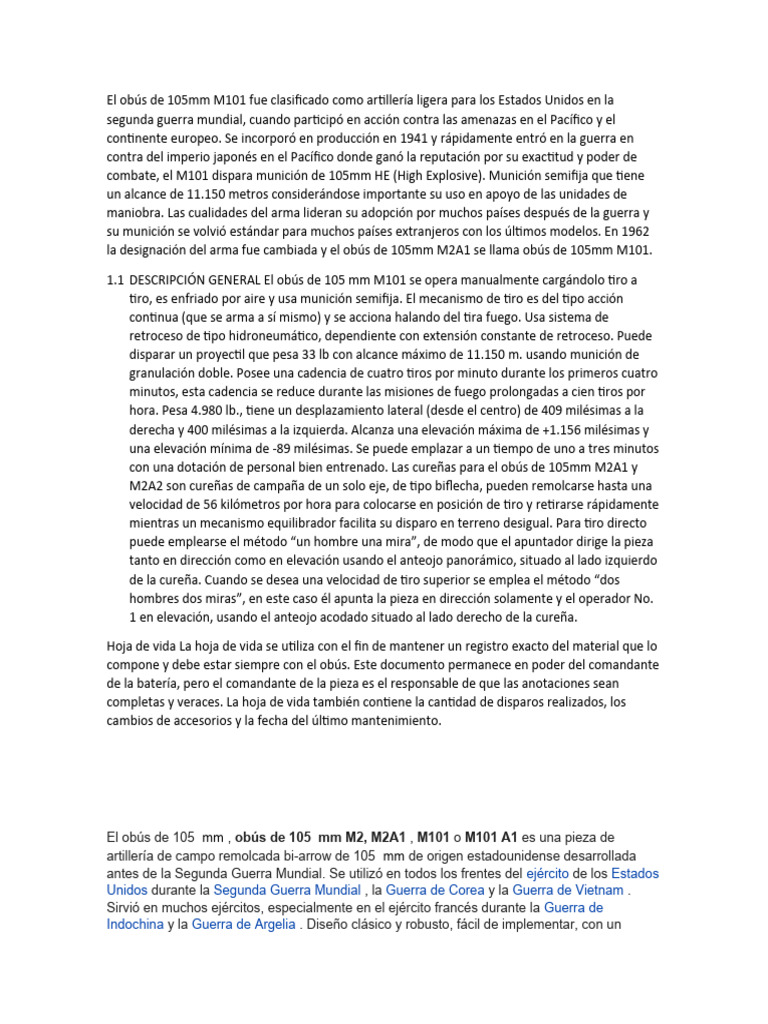 El Obús de 105mm M101 Fue Clasificado Como Artillería Ligera para Los ...