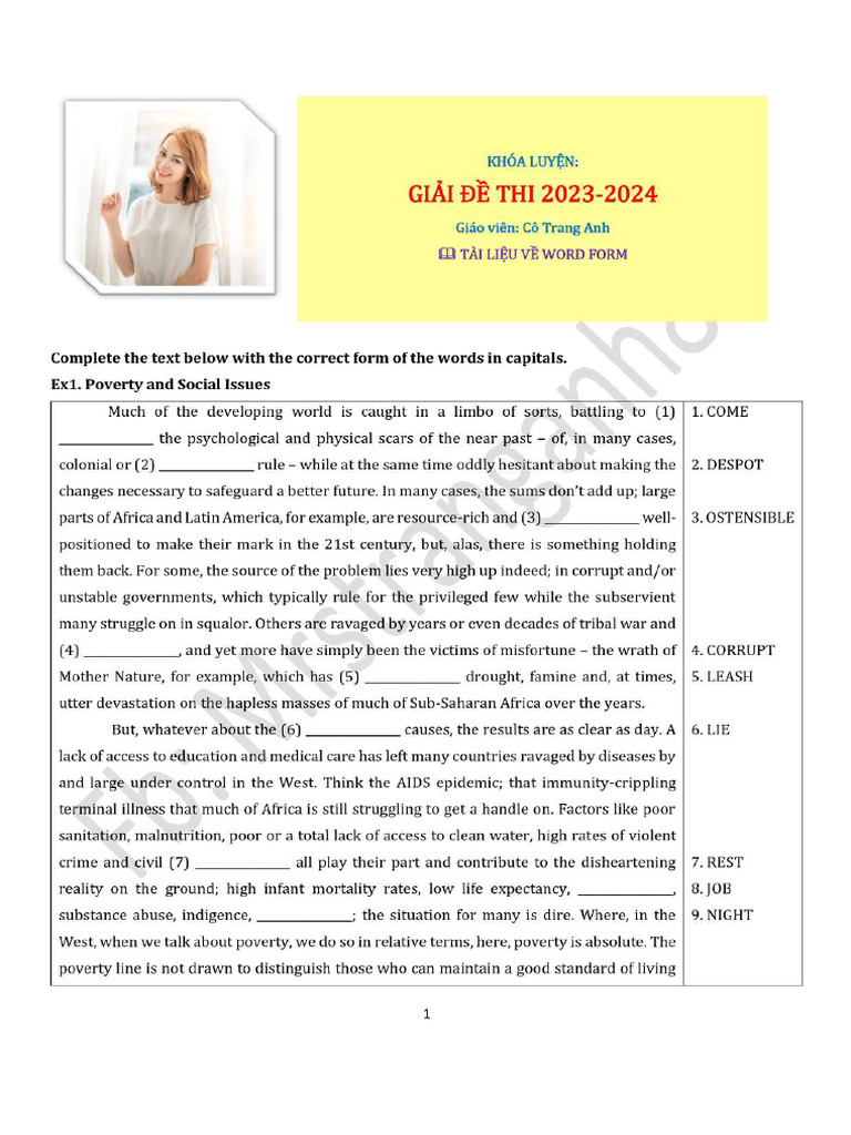 20 BÀI TẬP TỪ LOẠI DẠNG ĐOẠN VĂN - CHUYÊN-HSG (MS TRANG ANH) | PDF