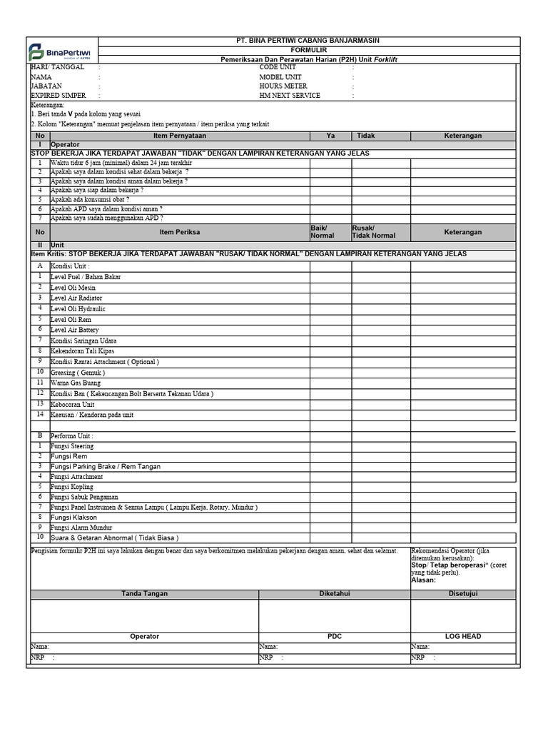 Form P2H Forklift | PDF