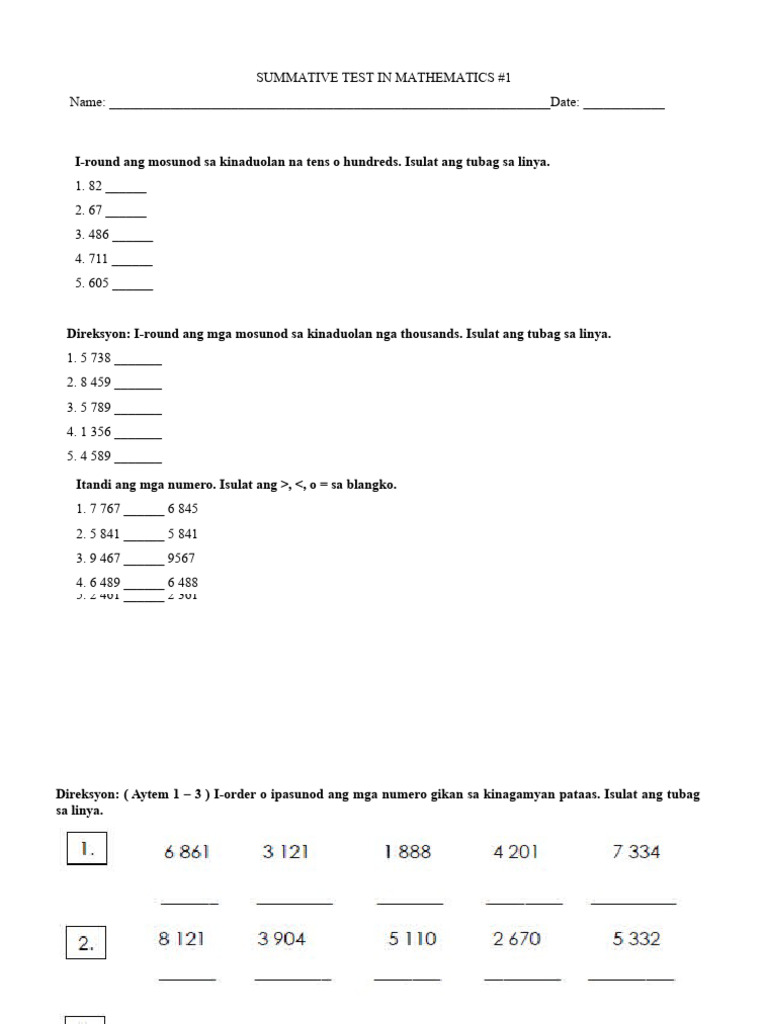 1 Summative Test in Mathematics | PDF