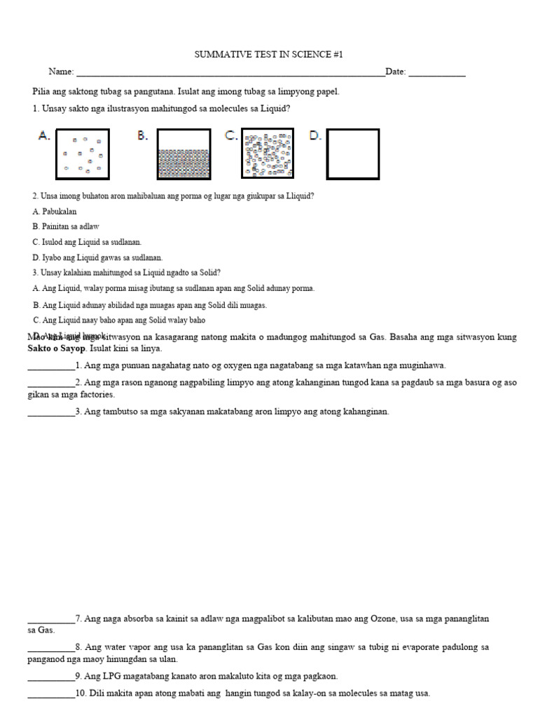 1 Summative Test in Science | PDF