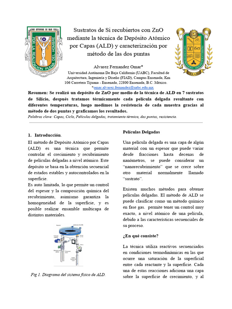 Sustratos de Si Recubiertos Con ZnO Mediante La Técnica de Depósito Atómico Por Capas (ALD) y ...