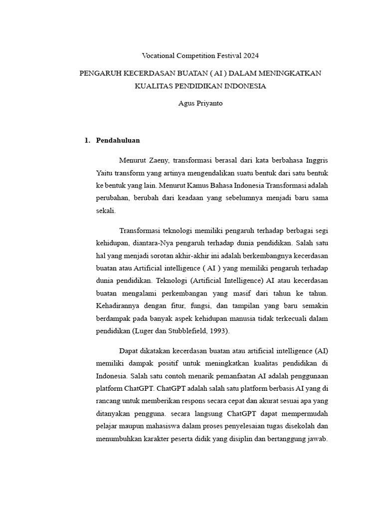 Contoh Esay Tentang Kecerdasan Buatan | PDF