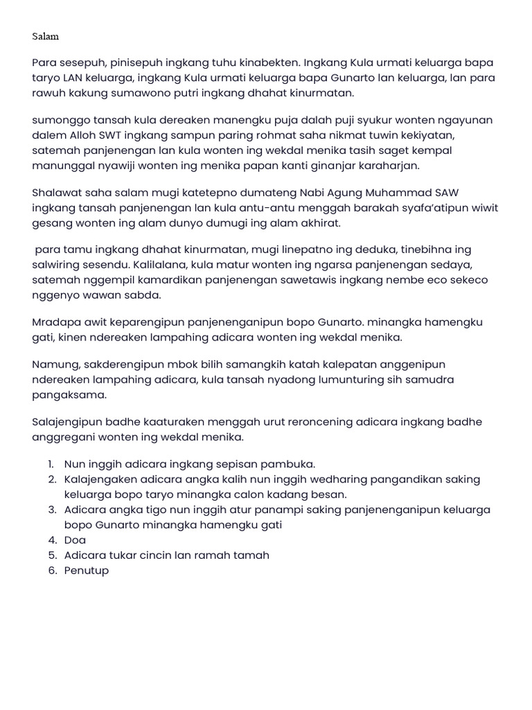 Naskah MC Lamaran p5 Kearifan Lokal | PDF