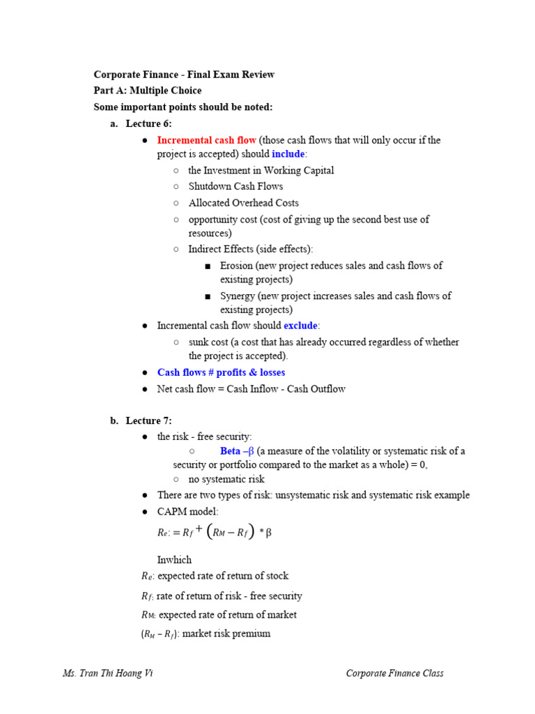 23.1A - Question and Answer - Corporate Finance - Final Exam Review ...