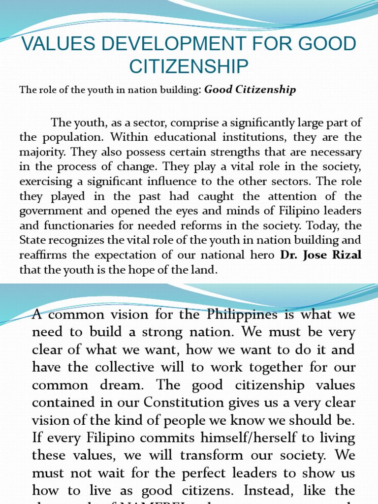 Values Development For Good Citizenship | PDF | Citizenship | Love