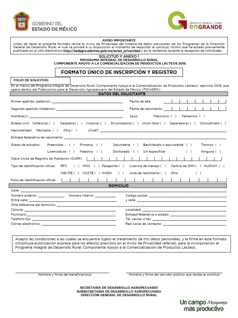 Formato Único de Inscripción Y Registro: Datos Del Solicitante | PDF