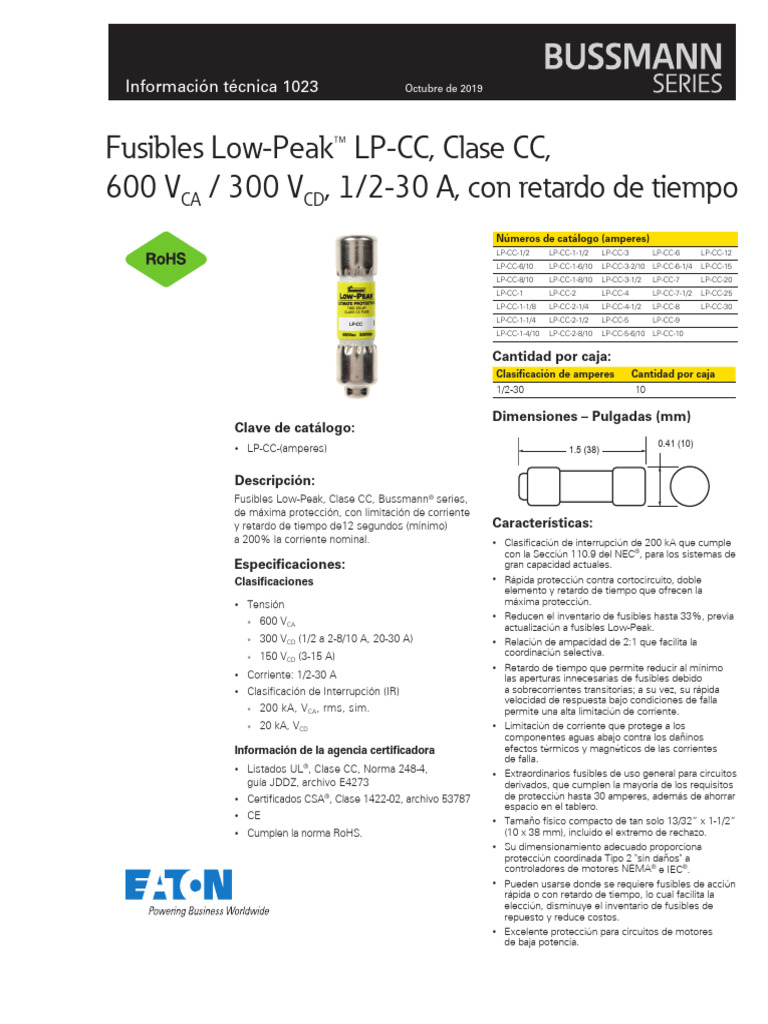 Eaton Bus Ele Ds 1023 LP cc1 Spanish | PDF | Fusible (Eléctrico) | Cable