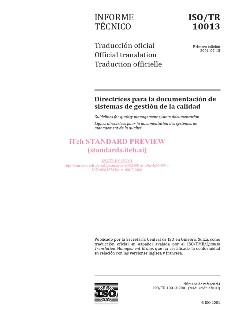 Iso TR 10013 2001 | PDF | Calidad (comercial) | Sistema de manejo de calidad