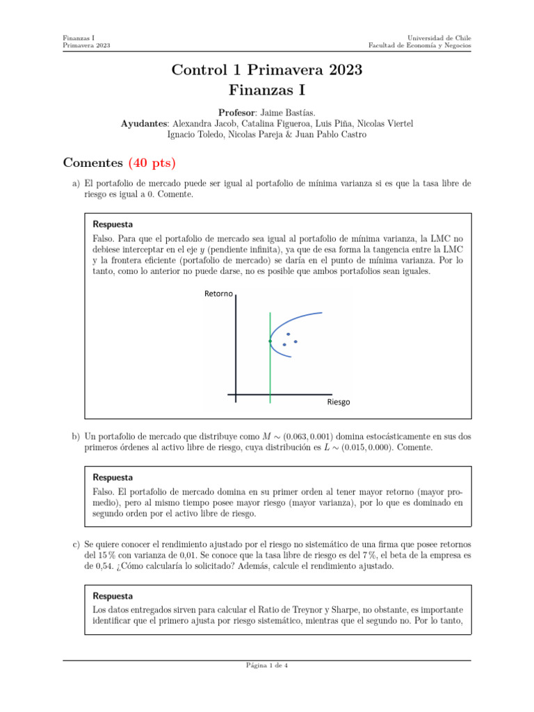Pauta Control 1 | PDF | Modelo de fijación de precios de activos de capital | Finanzas Matemáticas