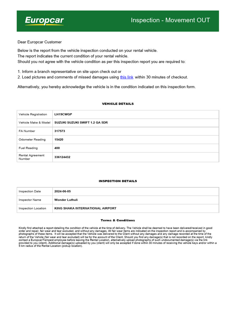 Inspection Report | PDF | Motor Vehicle | Vehicles