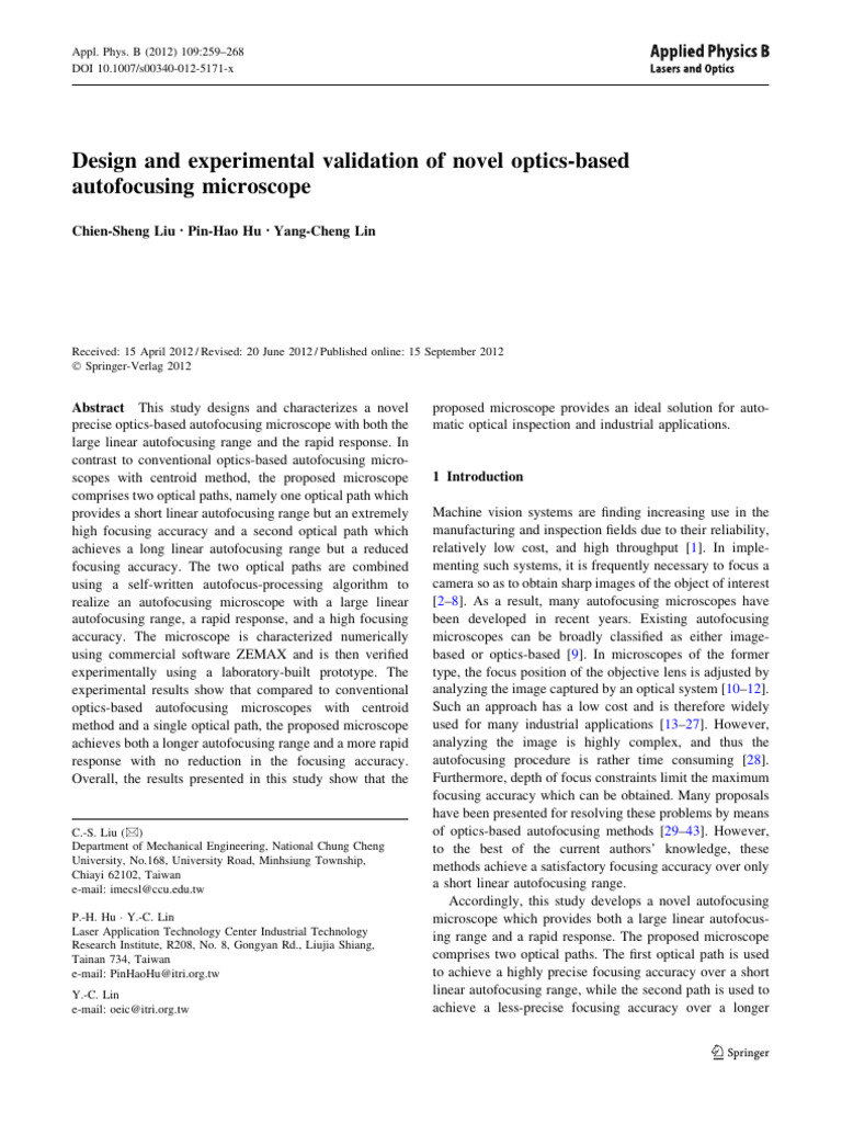 Novel Autofocusing Microscope Design | PDF | Autofocus | Optics