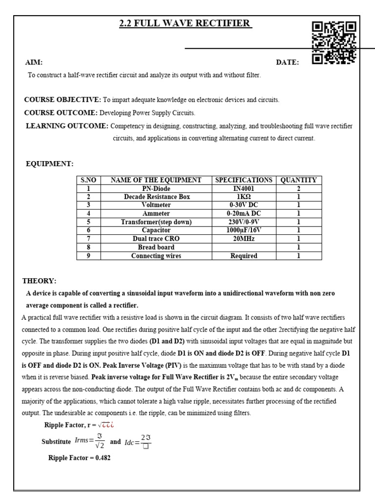 FULL WAVE RECTIFIER | Download Free PDF | Rectifier | Diode