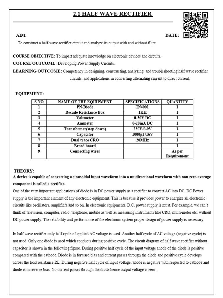 Half Wave Rectifier Pdf Rectifier Power Supply