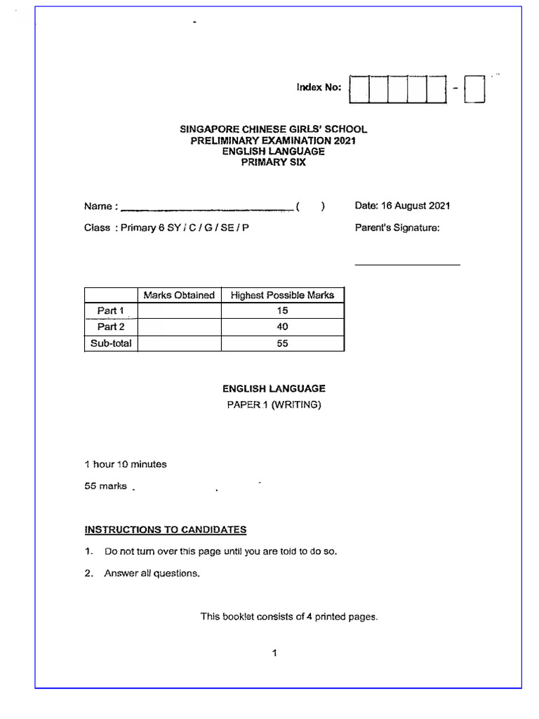 P6 English Prelim 2021 SCGS Exam Papers | PDF