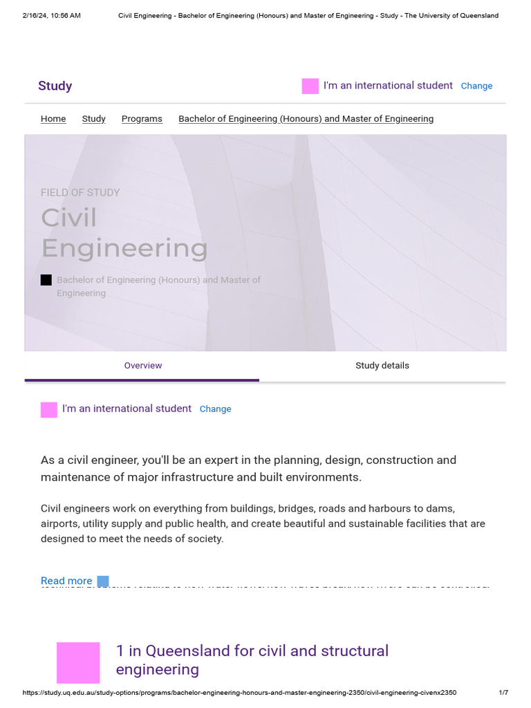 Civil Engineering - Bachelor of Engineering (Honours) and Master of ...