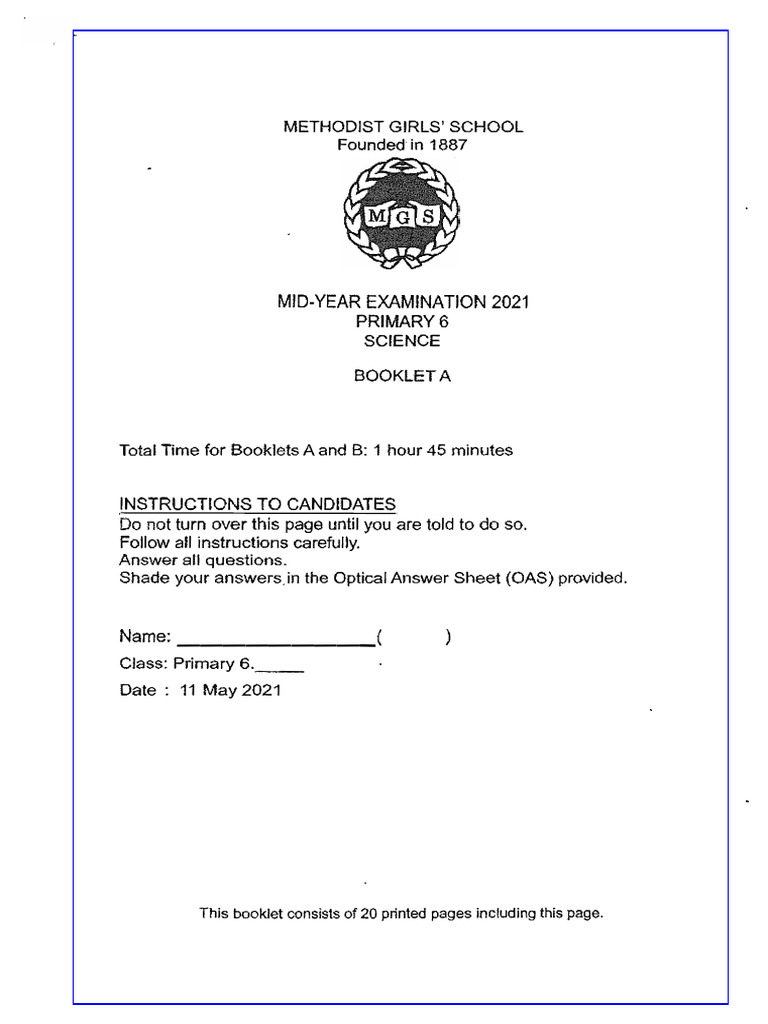 P6 Science SA1 2021 MGS Exam Papers | PDF