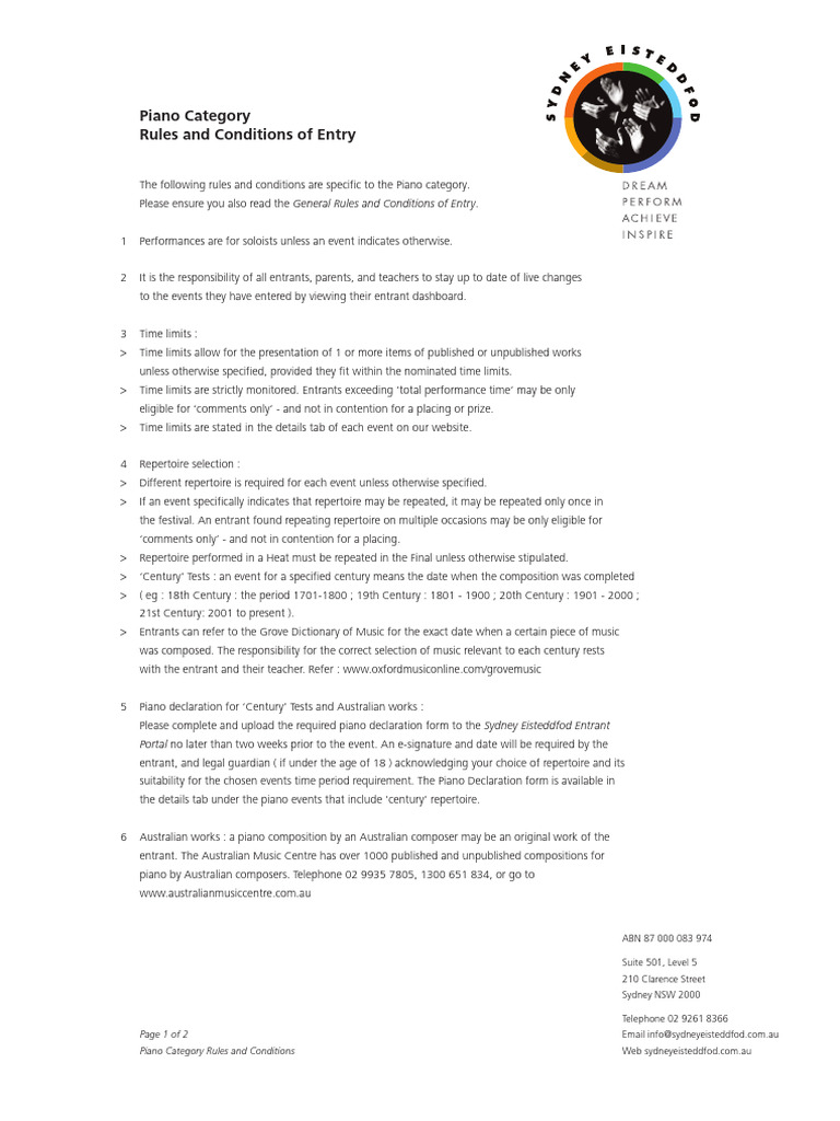Piano Rules & Conditions of Entry | PDF