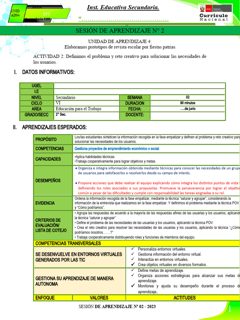 2º Etp-Ses. - Uni 4 - Sem 02-2023 | PDF | Aprendizaje | Evaluación