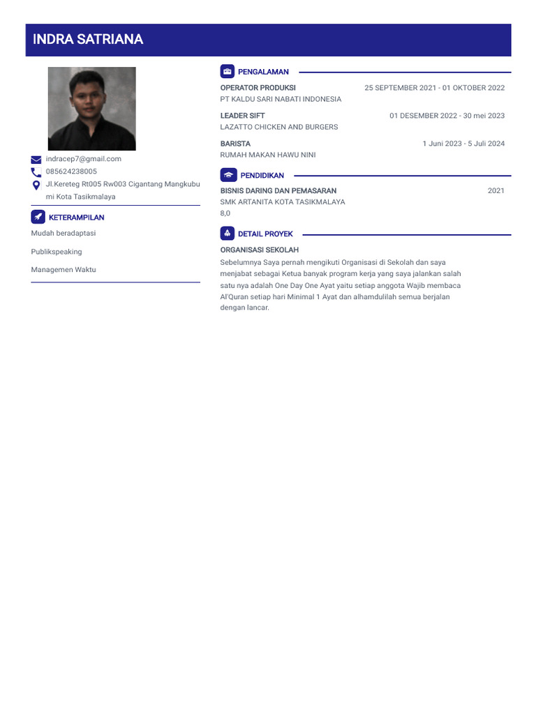 CV - Indra Satriana Terbaru | PDF