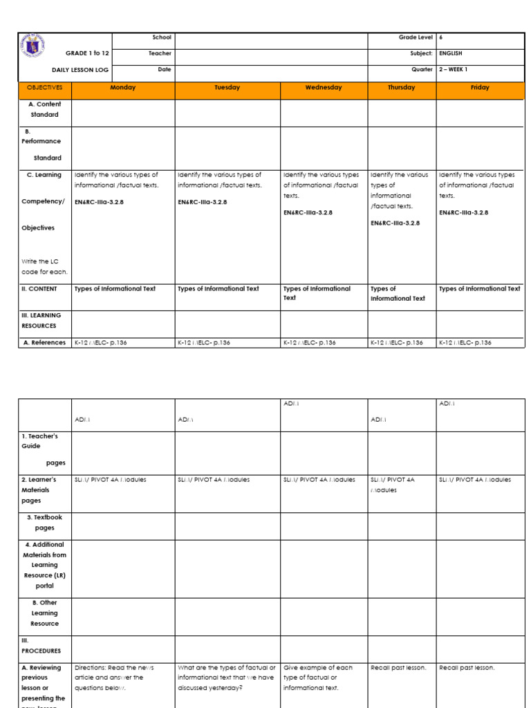 G6 Week1 English | PDF | Non Fiction | Learning