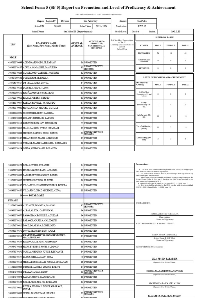 Sf5_2023_grade 6 - Galilei | PDF