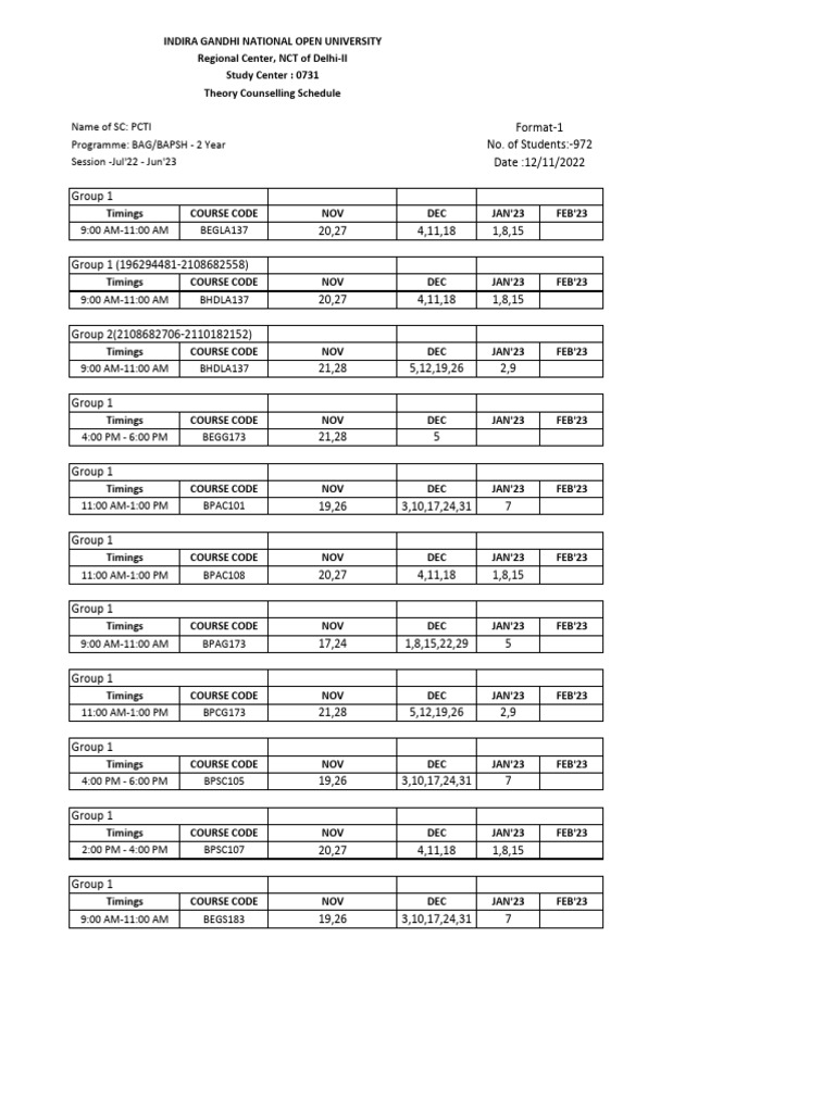 BAG2 Schedule Jul 2022 S | PDF