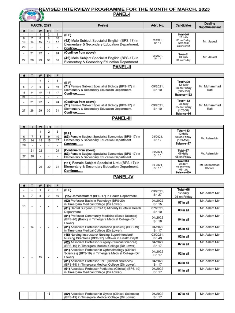Revised Interview Programme Month March 2023 | PDF | Health Care | Medicine