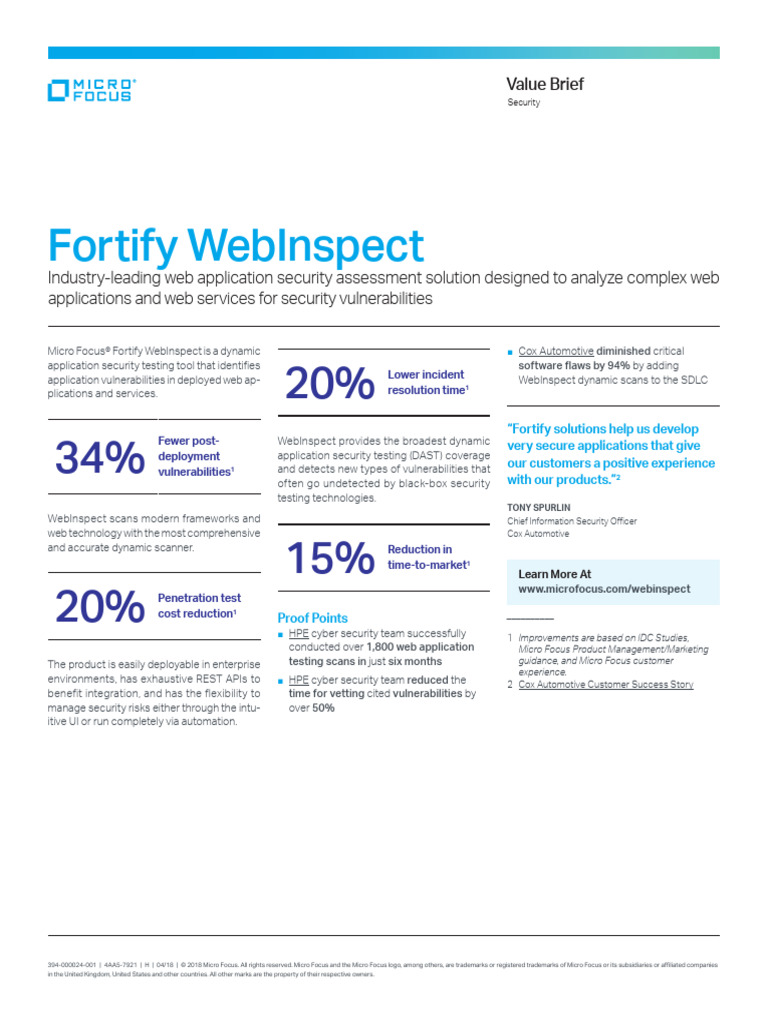WebInspect Value Brief 4aa5-7921 | PDF | Vulnerability (Computing ...